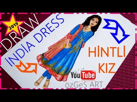 Hintli Kız Çizimi -How to Draw İndian Dress Sari çizim Kanal 7 Hint Dizi Kıyafetler 2019- ÖZGES ART