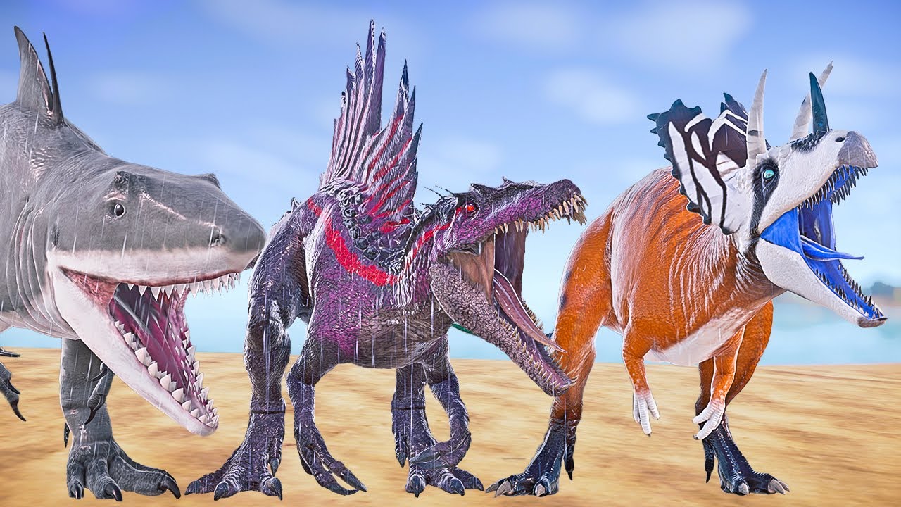 King Shark VS Pentarrodontosaurus, Inspinedoraptor, Dinosaurs Fighting ...