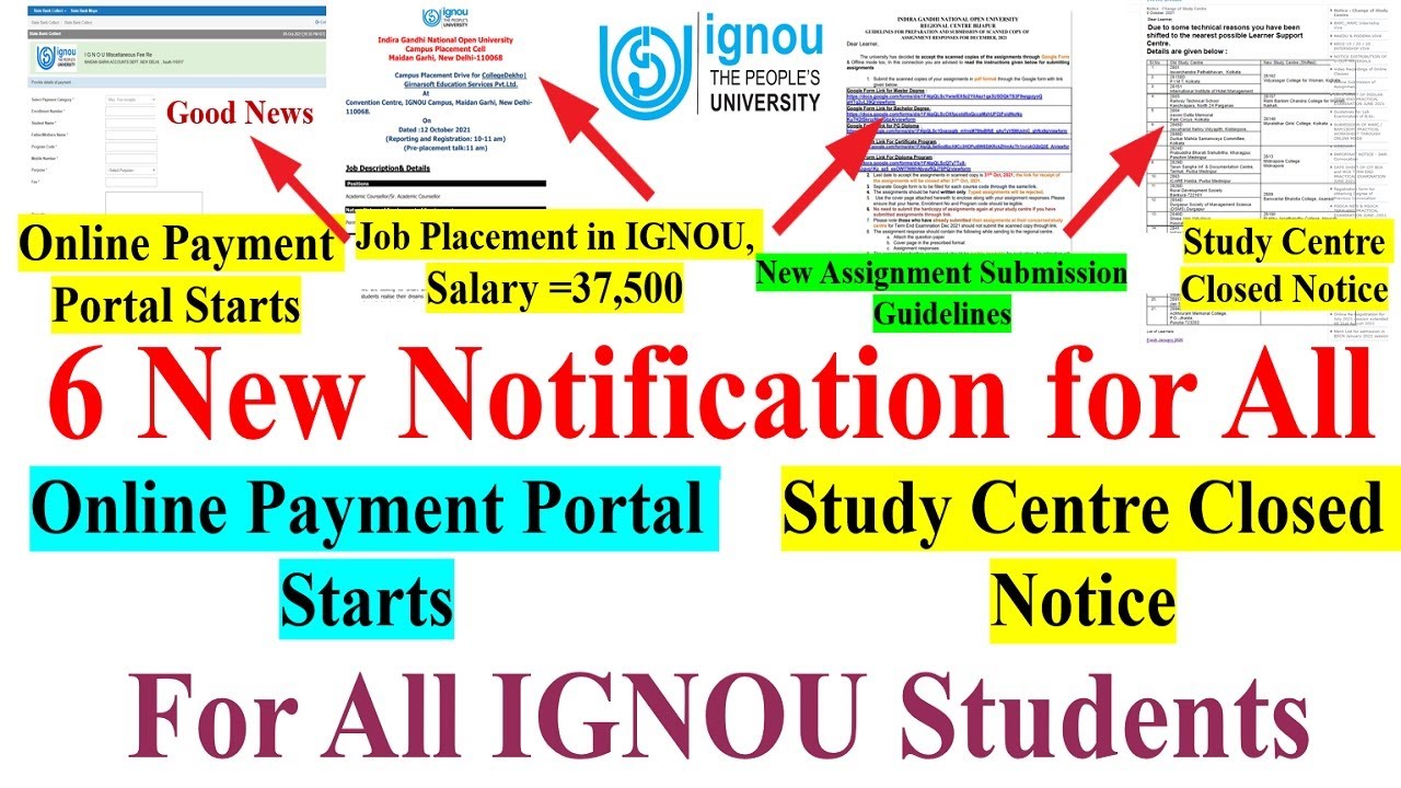 6 New Notification for IGNOU Students, New Online Payment,Job Placement ...