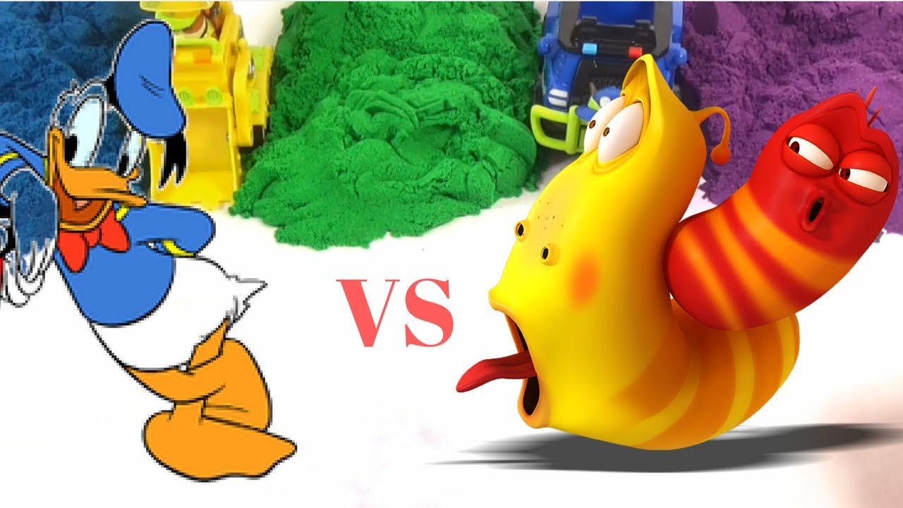 Learn Colors Kinetic Sand Rainbow Donald Duck VS Larva Surprise Toys ...