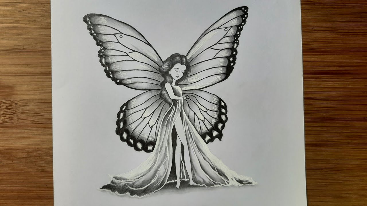 Butterfly girl drawing 🦋 how to draw butterfly with girl || Drawing ...