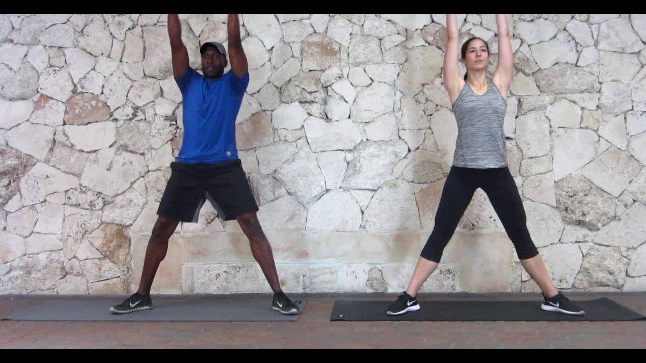 Sumo Squats to straight arm frontal overhead shoulder raises - YouTube