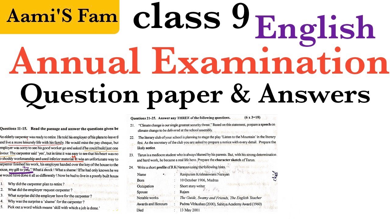 Class 9-English-Annual Examination Question paper and Answers - YouTube