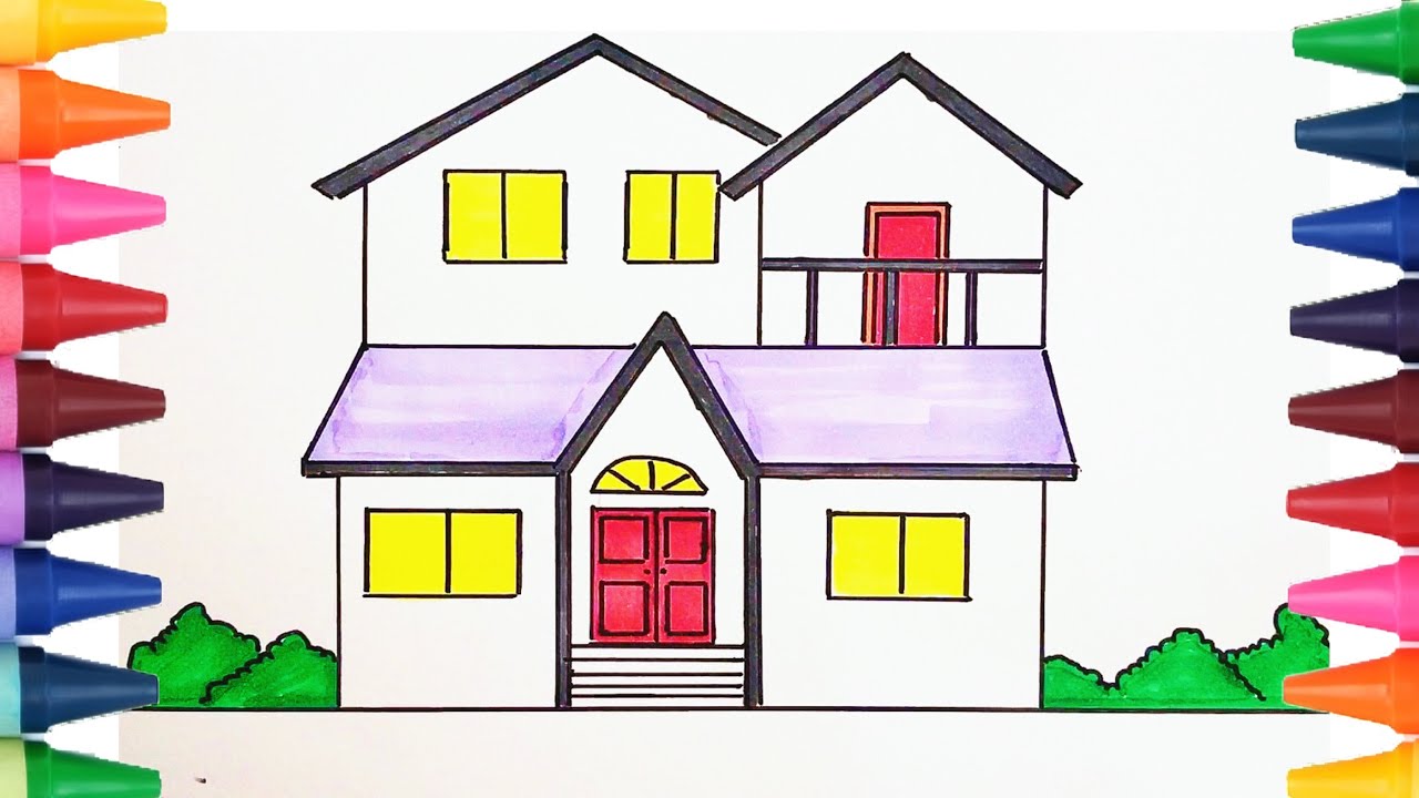 Easy Drawing Beautiful House from shapes 🏠, easy coloring for kids ...