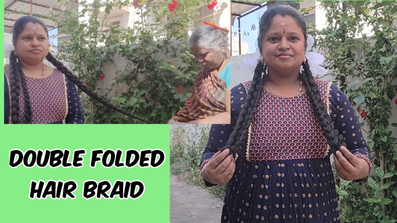 south indian double folded braid with ribbon🎀/long hair double braid ...