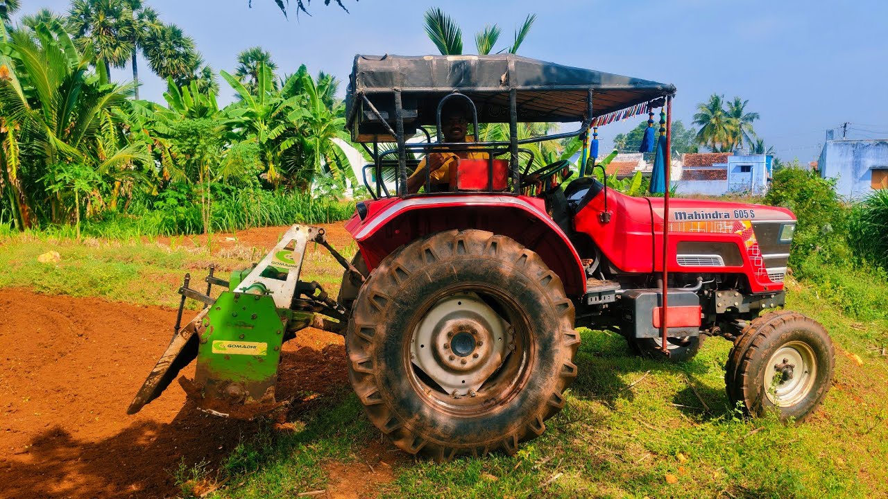 Mahindra arjun novo 605 di tractor goes to 42 blade gomathi rotavator ...
