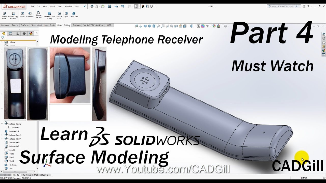 Learning SolidWorks Surface Modeling Part 4 - Modeling Telephone ...