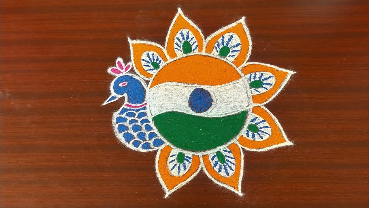 Independence day rangoli 2020/peacock kolam/republic day rangoli/easy ...