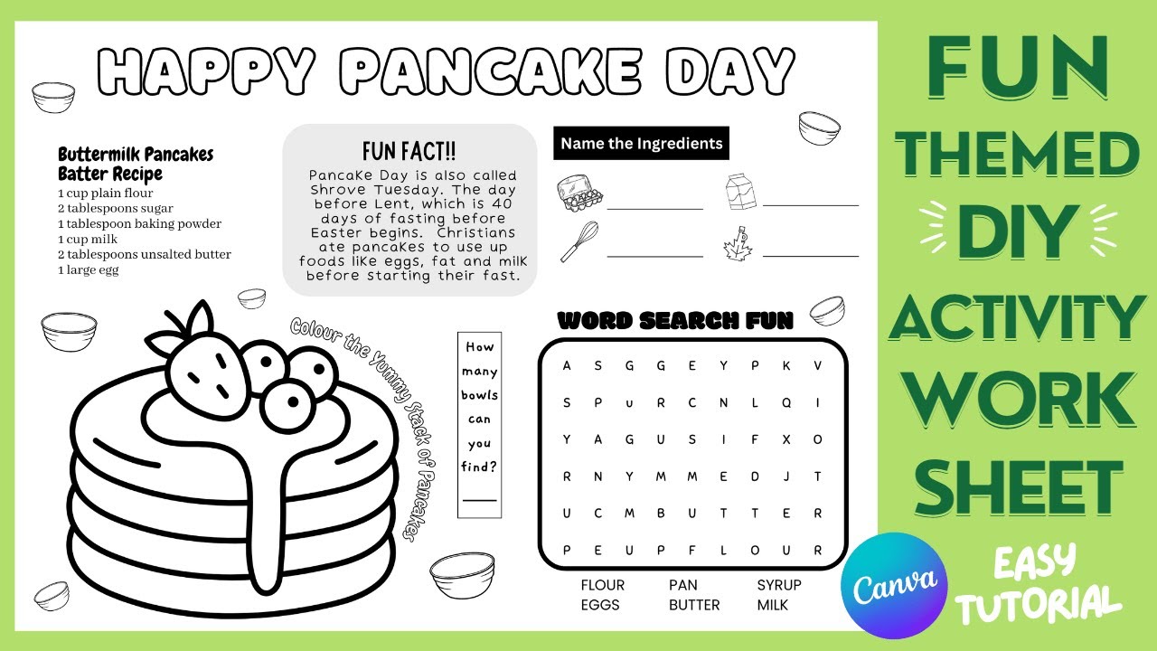 Pancake Day: Fun DIY Activities Worksheet for Kids, Amazon KDP and ...