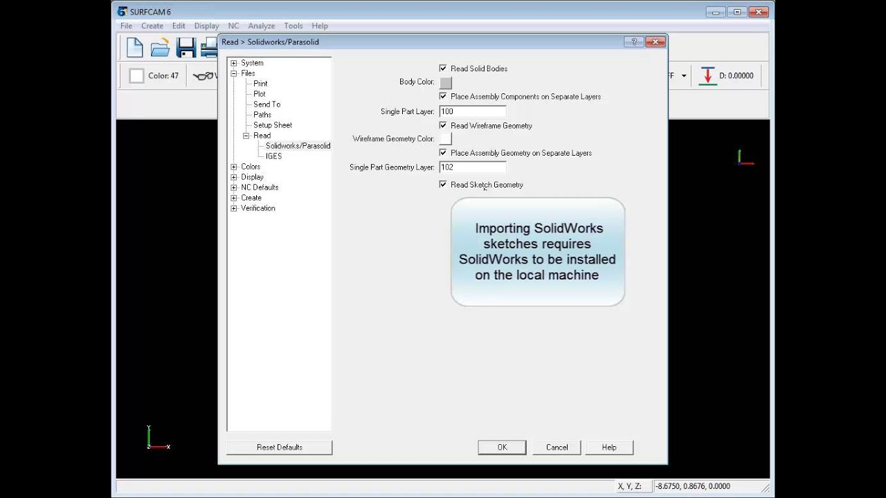 SURFCAM Tutorial - SolidWorks: Import Settings - YouTube