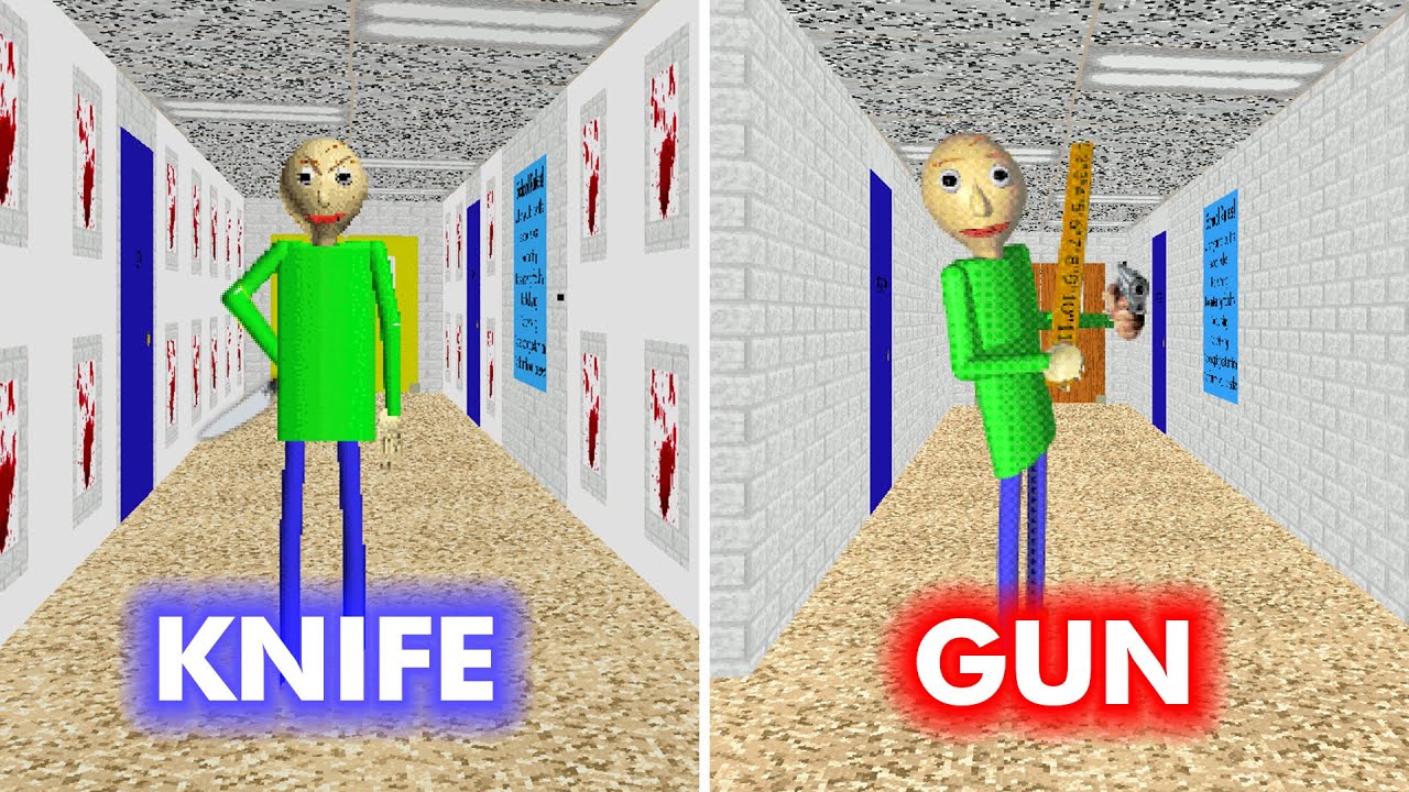 Baldi Has a KNIFE! Vs GUN! | MODE VERY HARD! [Mod] - YouTube