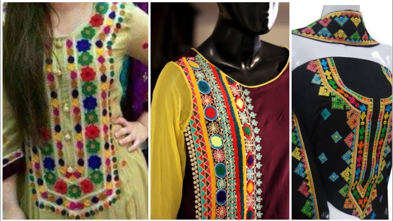 Sindhi Hand embroidery dresses || Sindhi Work Hand embroidery neckline ...