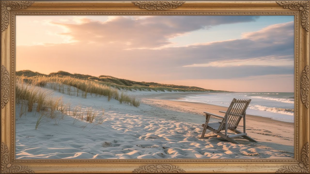 Classical sound Tranquil Summer Morning Serene Beach Still Frame for ...