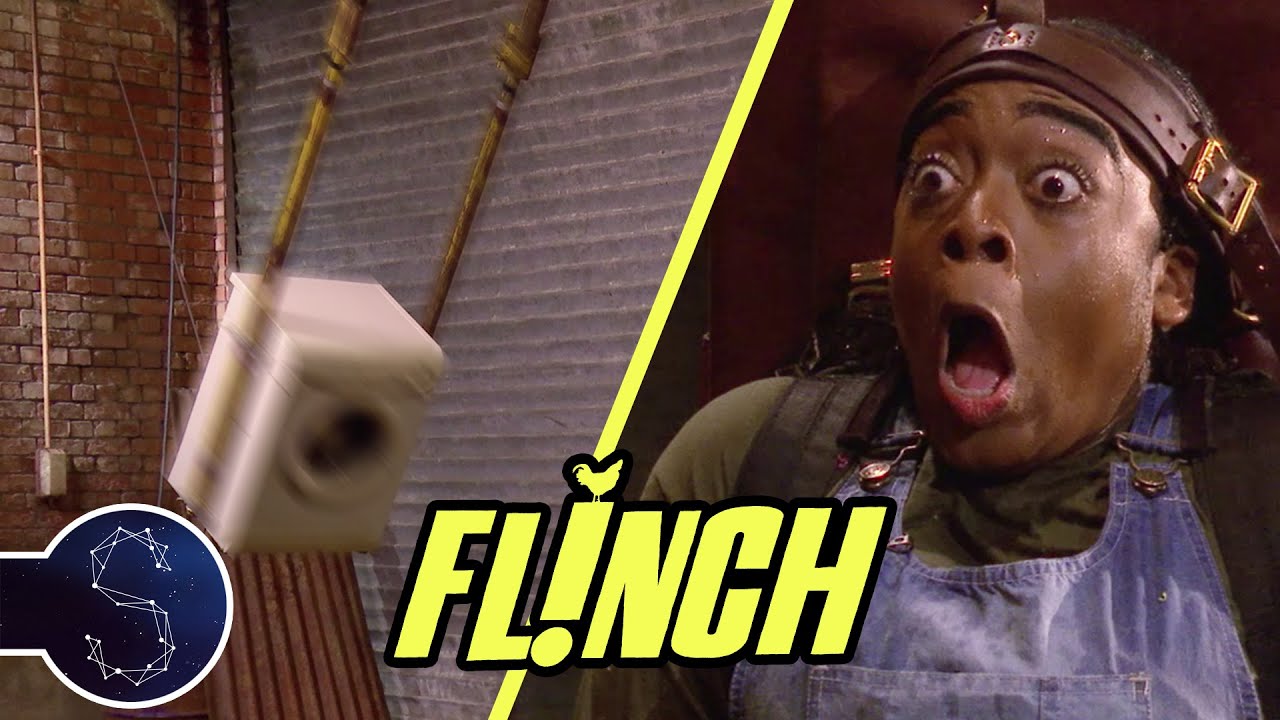 A washing machine flies towards their heads in 'Tip The Skip' | Flinch ...