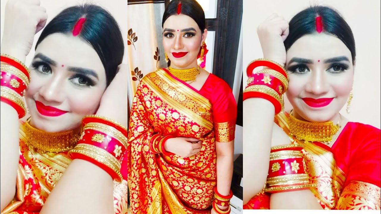Traditional makeup tutorial / Red Banarasi saree makeup /wedding guest ...