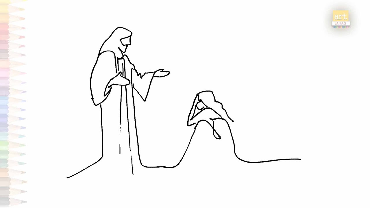 Jesus Christ line drawings easy | Bible story drawing | How to draw ...