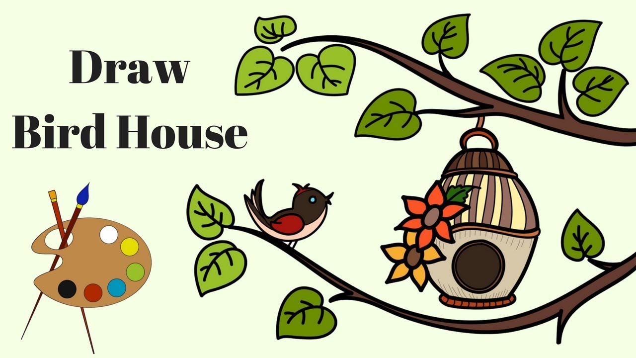 Draw Bird House | Coloring Pages | Drawing for kids | How to draw bird ...