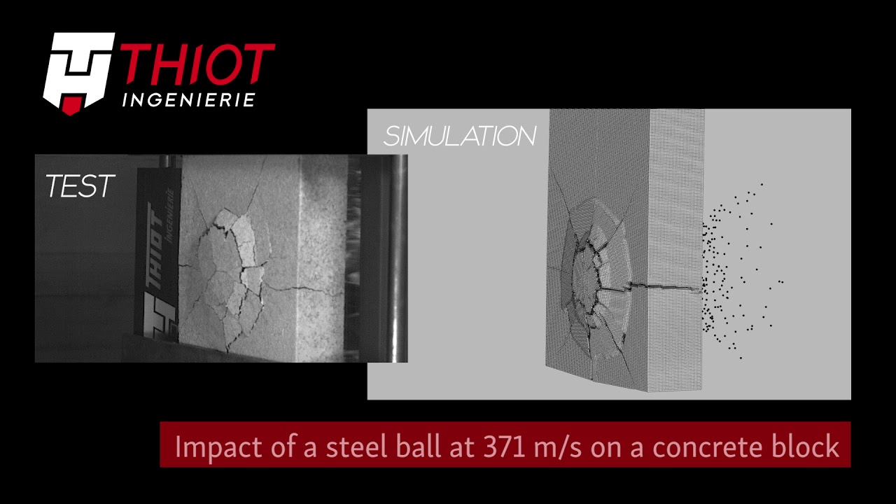 Impact of a steel ball at 371 m/s on a concrete block - YouTube