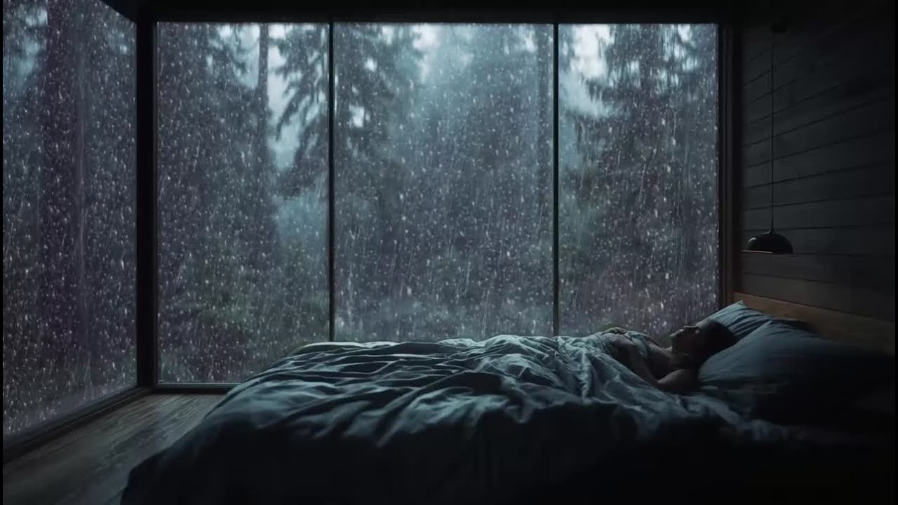 Calm Rain Sound in Cabin Natural Peaceful Ambience for Relaxation and ...