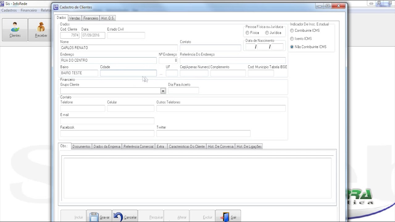 Cadastro de clientes Sistema SisWeb - YouTube