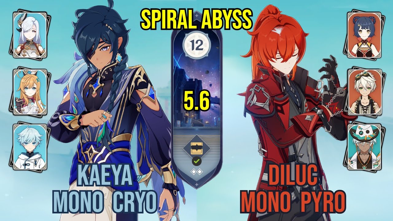 C6 Kaeya Mono Cryo + C6 Diluc Mono Pyro | Spiral Abyss 5.6 | Genshin ...