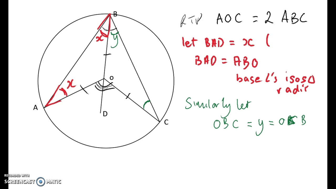 Geometric proof:Angle at centre twice angle at circumference - YouTube