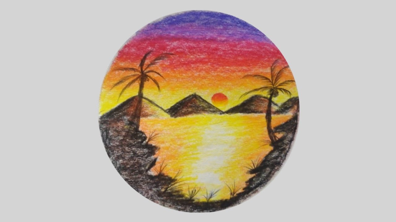 || Easy Sunset Painting With Colour Pencils || Sunset Drawing With ...
