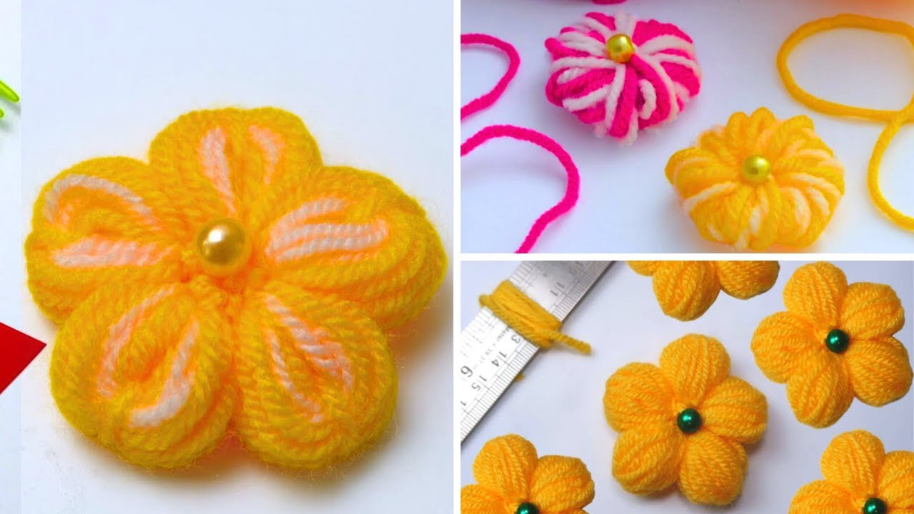 Super Easy 3 Flower Making With Yarn | Woolen Flowers | DIY Handmade ...
