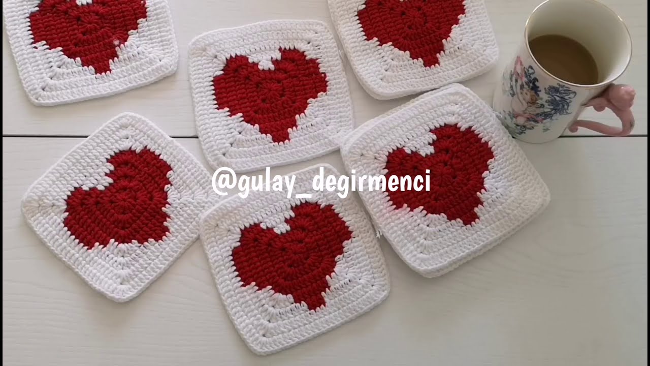 Tığ İşi Kalp Modeli / Kare Motif Örneği - YouTube