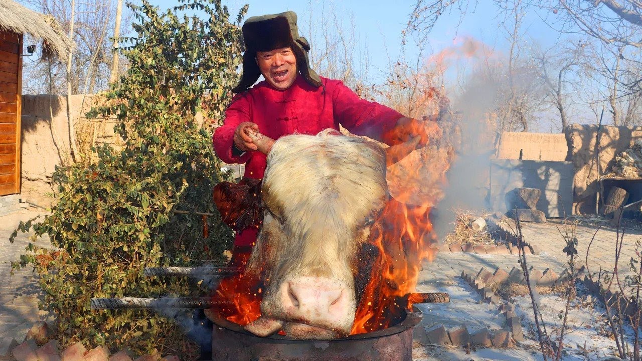 【Uncensored】Big COW HEAD Cooked and Pressed in a Machine, Special Rural ...