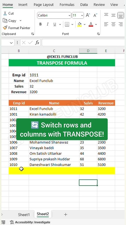 Transpose Formula in Excel! 🚀 #ExcelTips - YouTube