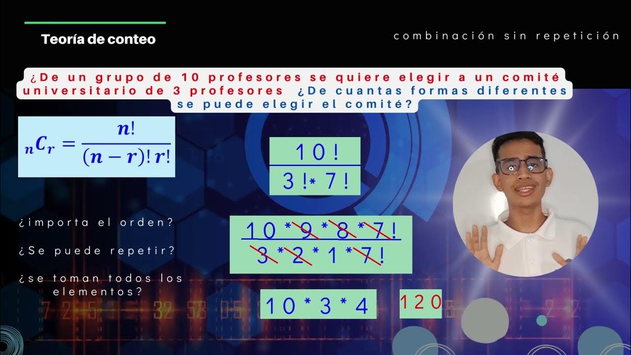 Teoría de conteo. variación, permutación y combinación. Sin repetición ...
