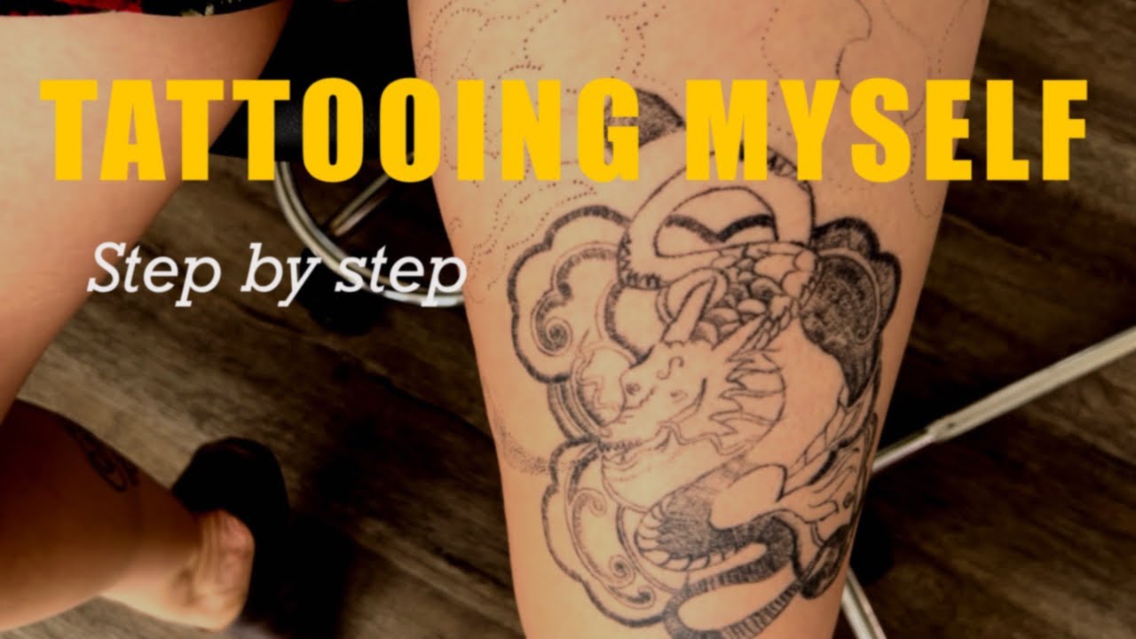 Tattooing myself step by step in stick and poke method - YouTube