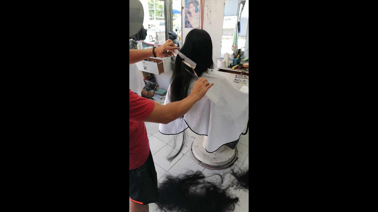 super sexy girl long thick hair cut short in the barbershop #haircut # ...