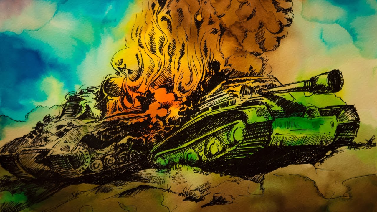 War tank drawings and painting with watercolor and gel pen. - YouTube