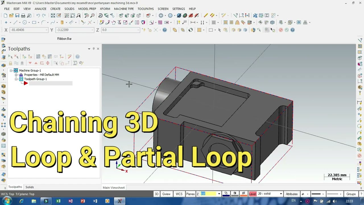 Mastercam x9 | basic Chaining dari gambar solid 3D #loop & #Partial loop - YouTube