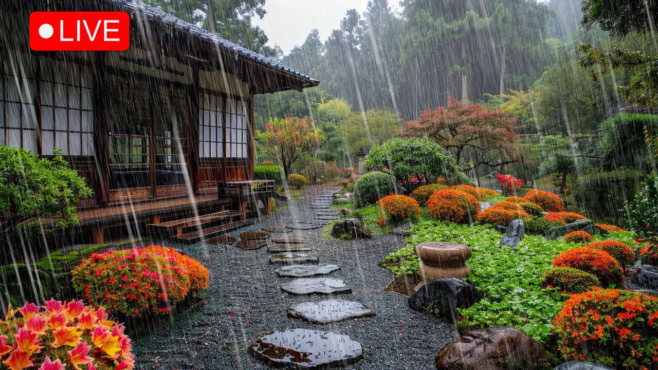 Enjoy The Rain Atmosphere of Beautiful Japanese Zen Garden - Rain Sound ...