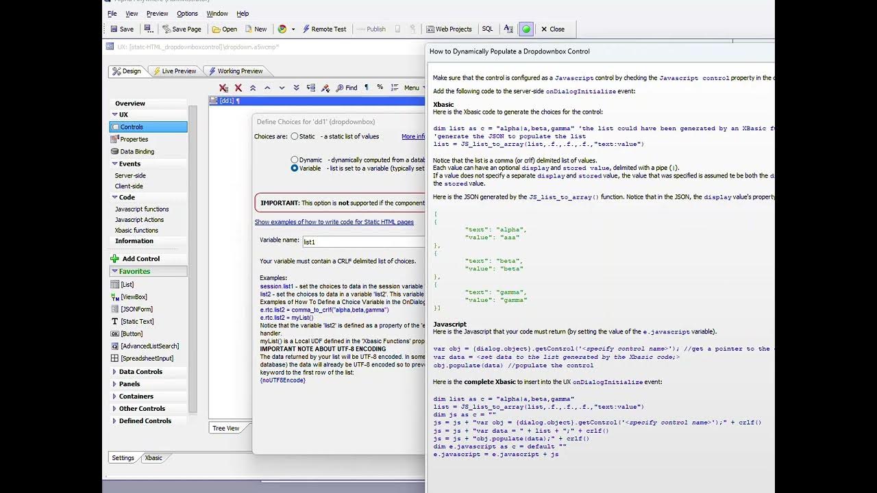 Populating a Dropdown, RadioButton or Checkbox control in a Static HTML version of the component ...
