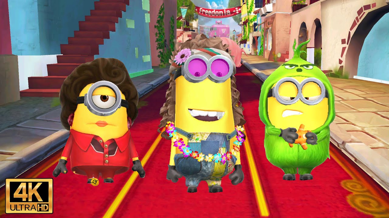 Minion Rush Hippie Kevin Minion Green Minion and 70s Lady Stuart Minion ...
