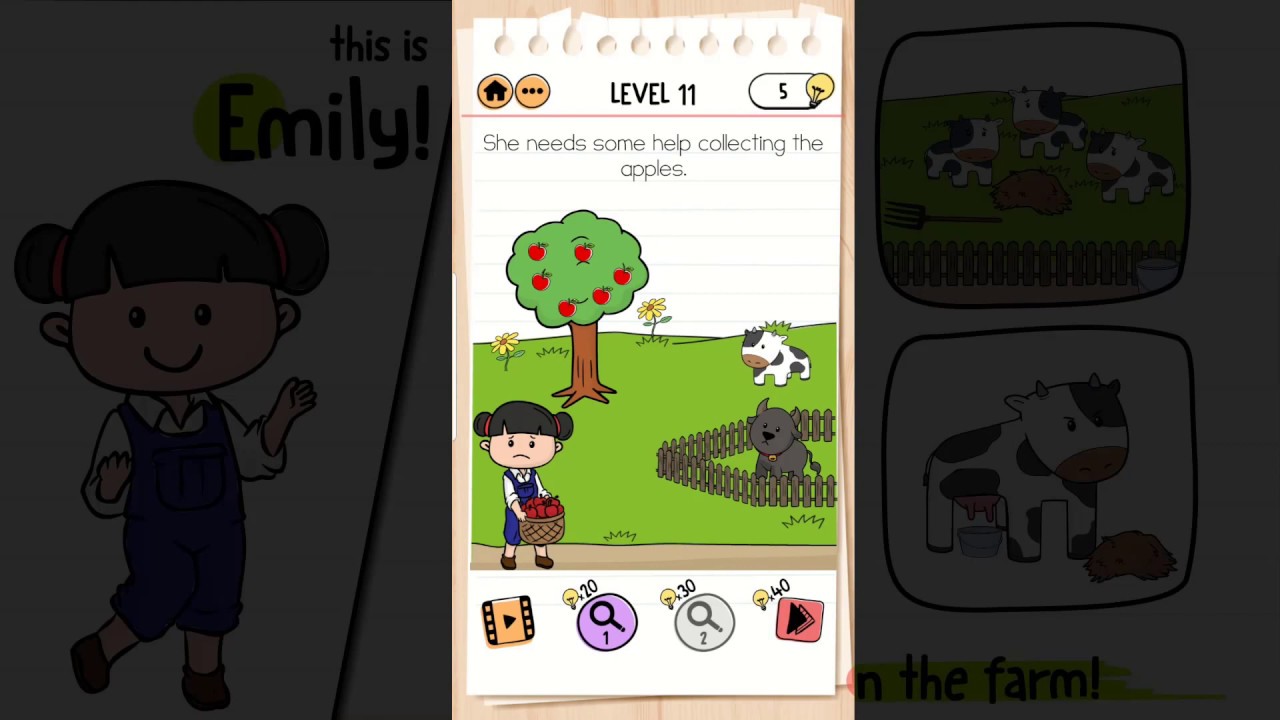 Brain Test 2 Level 11 Emily's Farm - YouTube