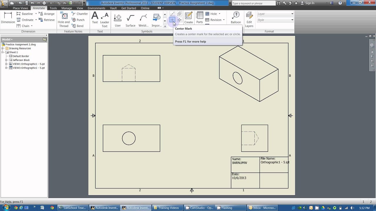 Autodesk Inventor - 04 - Centerlines - YouTube