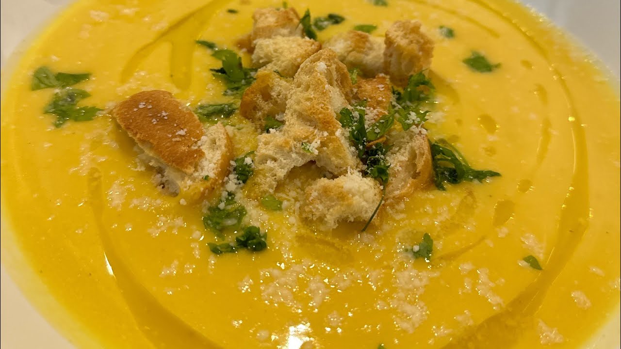 Supe kungulli me vaj majdanozi |Vellutata di zucca con olio di ...