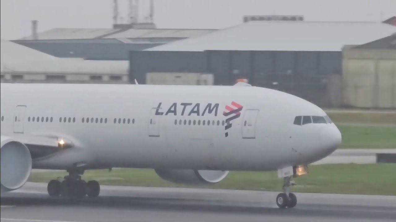 Latam Airlines B777 Take Off In Heavy Rain insane Watar Spray - YouTube