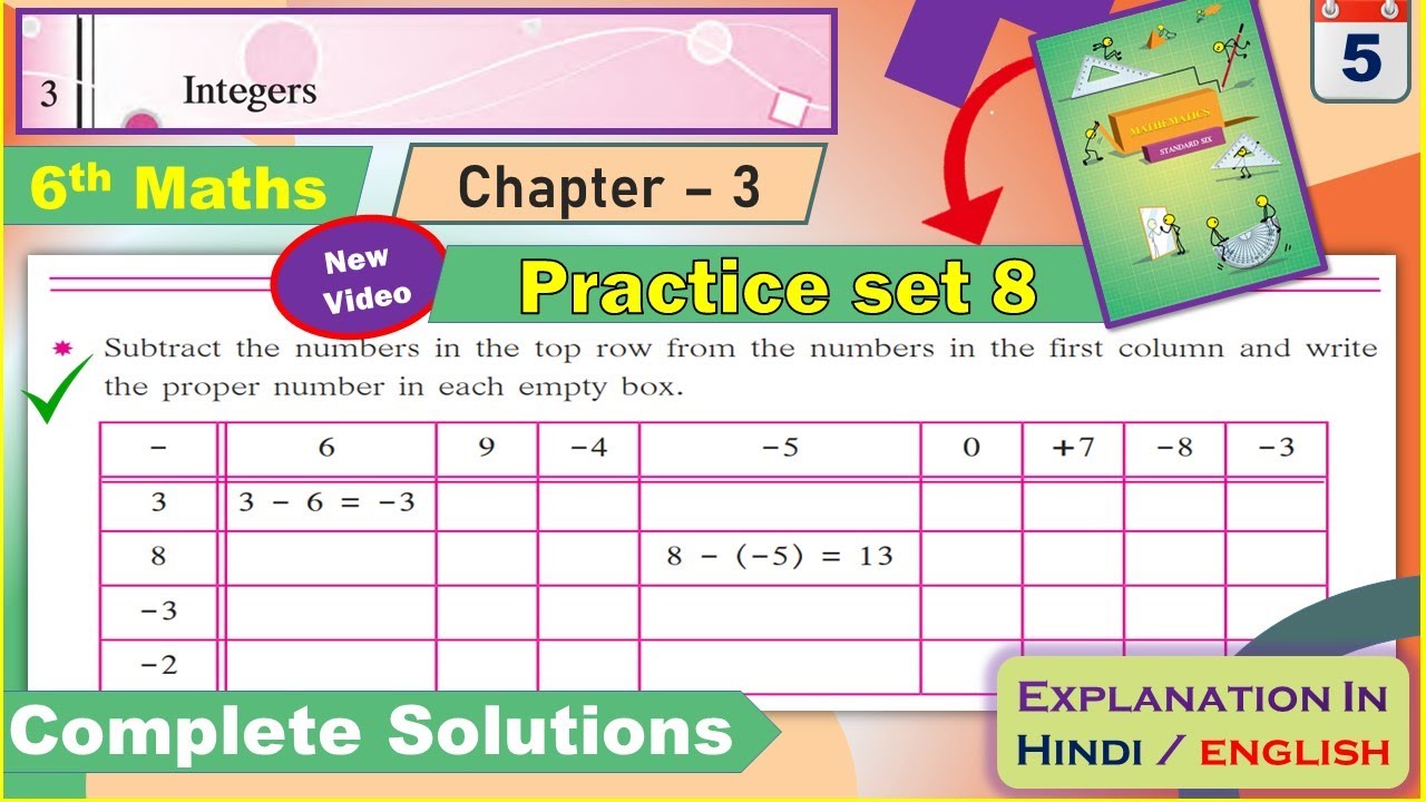 Practice set 8 class 6 maths l Chapter 3 Integers l Subtraction of Integers l Maharashtra Board ...