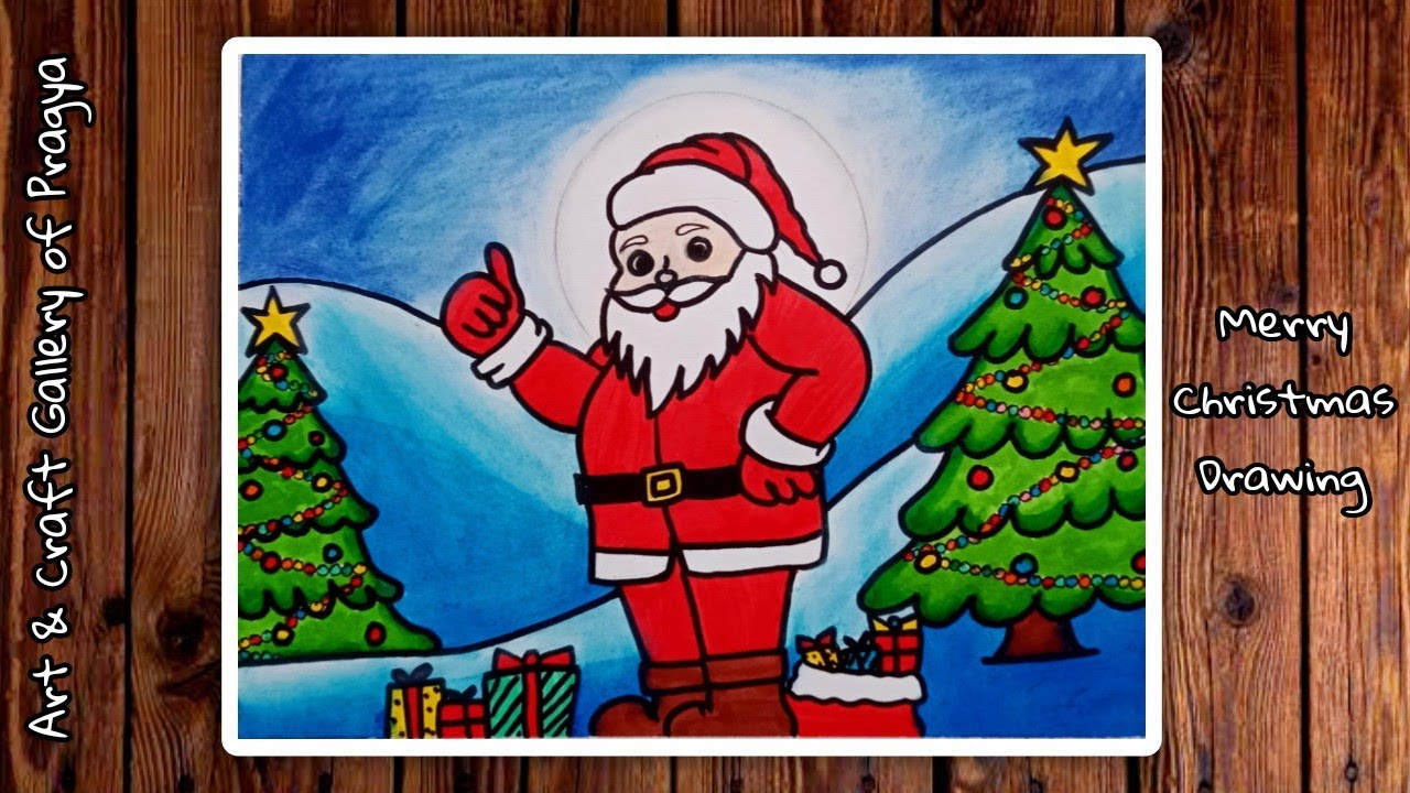 Merry Christmas Drawing/ santa claus Drawing / Christmas Painting Easy ...