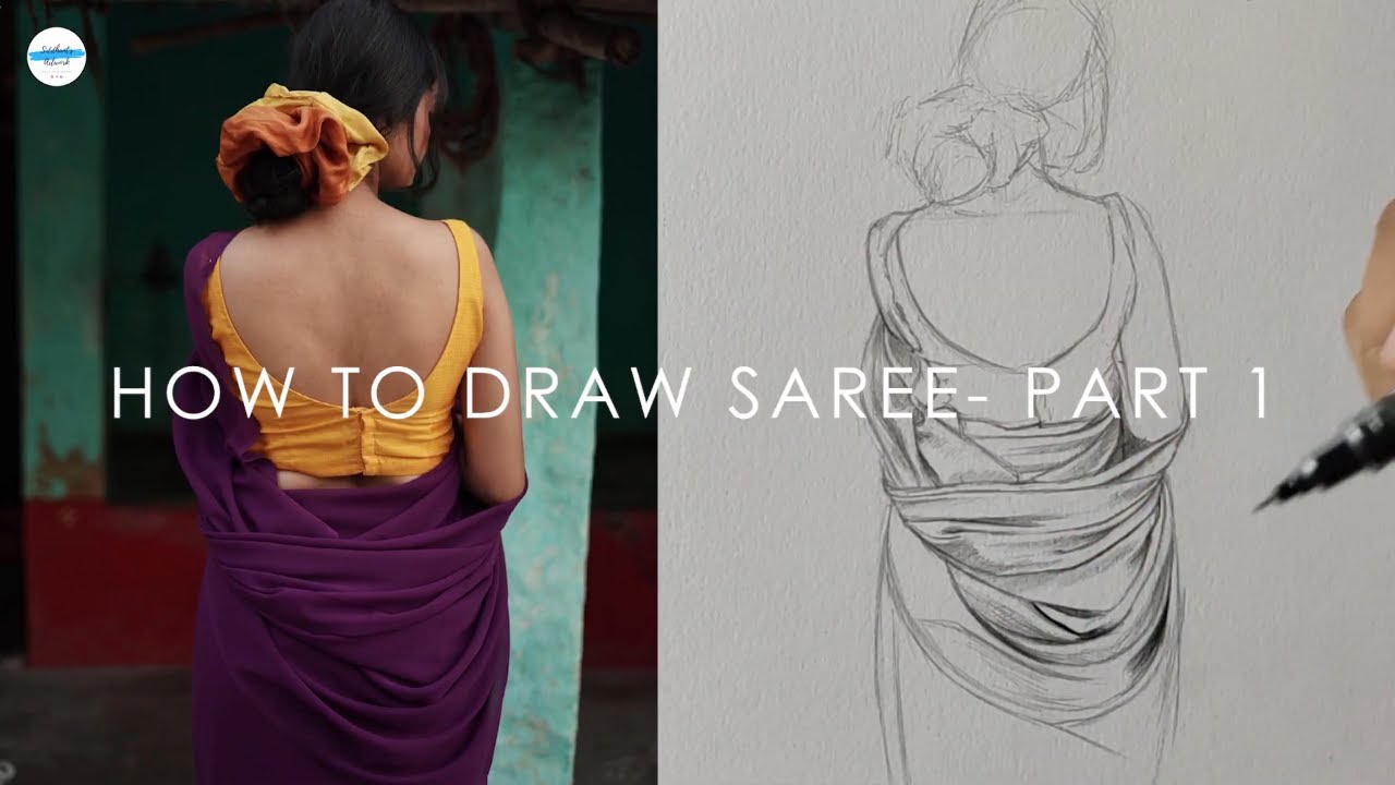 How To Draw Saree With Creases- Part 1 - YouTube