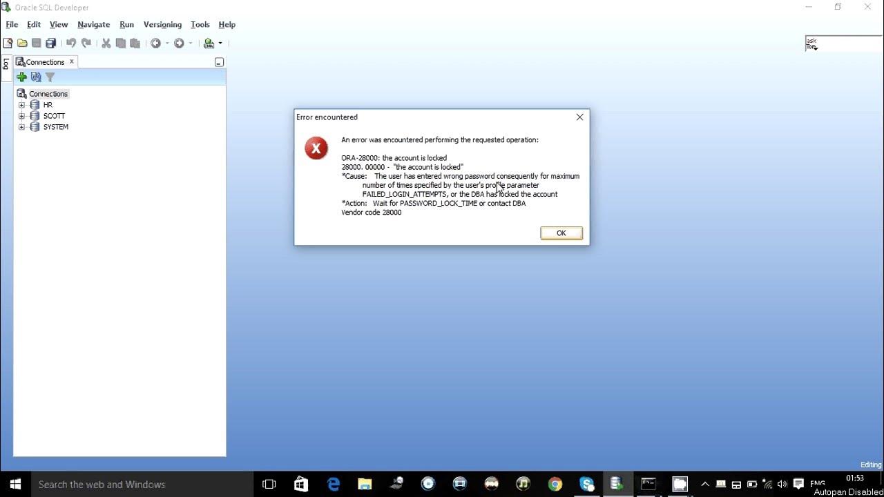 How to solve ORA-28000: the account is locked - YouTube