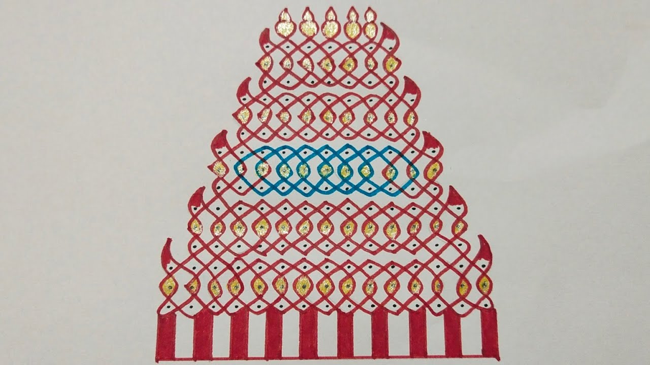Temple Gopuram Rangoli | Traditional Sikku Kolam | Melikala Muggu ...