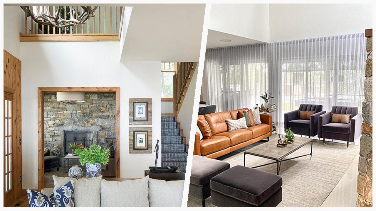 75 Vaulted Ceiling Living Space With A Stacked Stone Fireplace Design ...