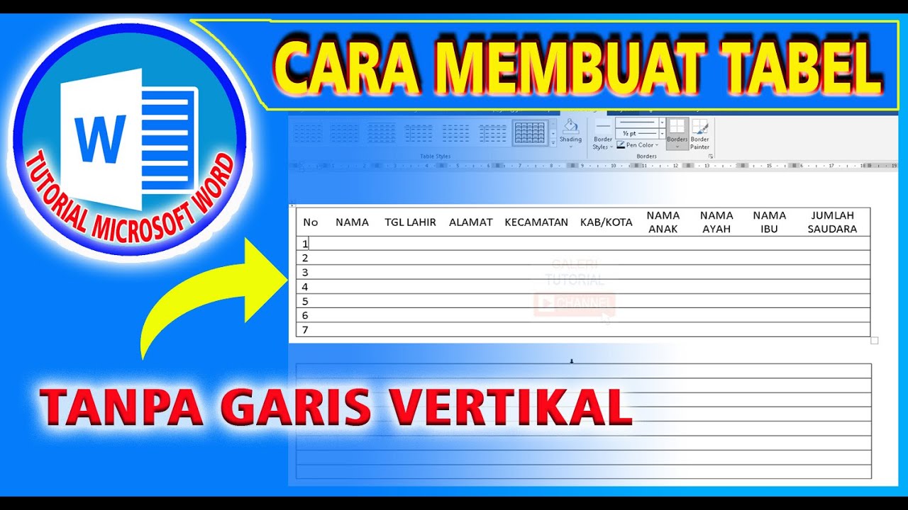 🟢 CARA MEMBUAT TABEL DI WORD 2019 TANPA GARIS VERTIKAL - YouTube